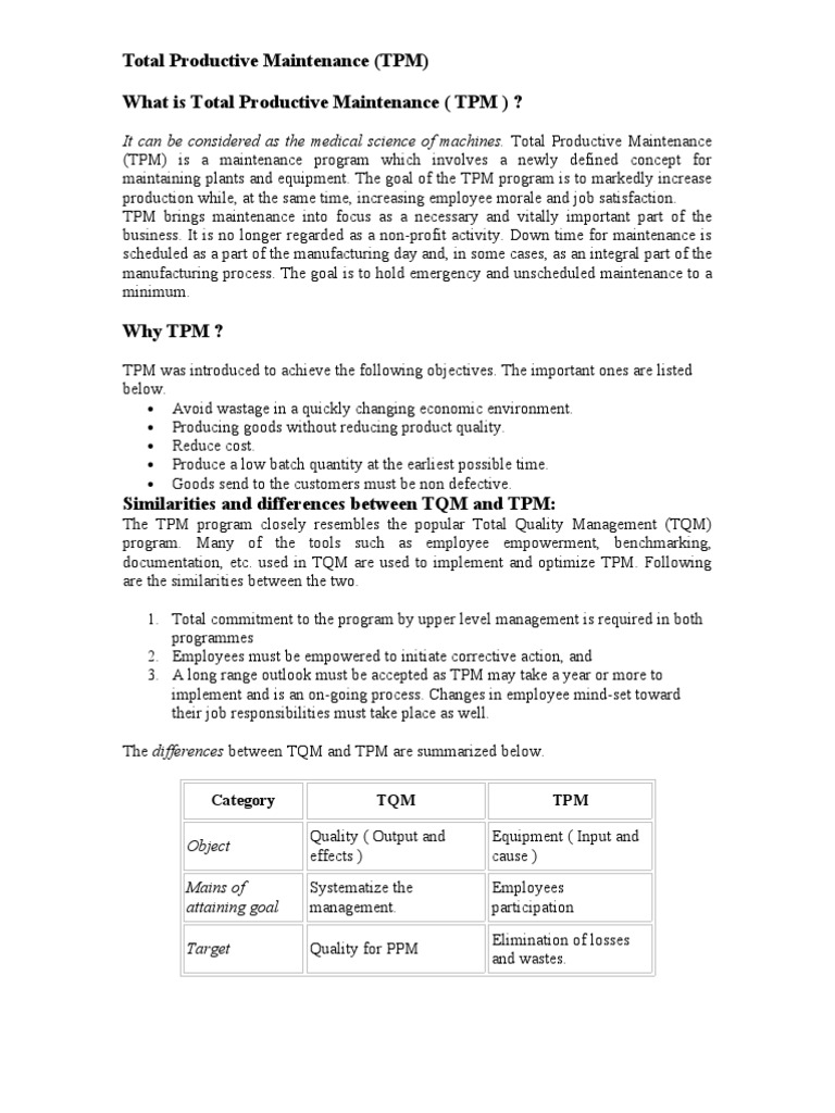 Total Productive Maintenance | PDF | Reliability Engineering | Logistics