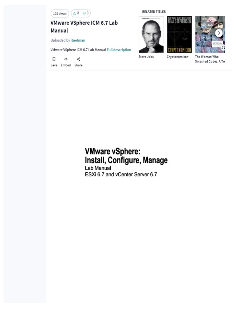 Vmware Vsphere Icm 67 Lab Manual | PDF | Active Directory | Virtual Machine