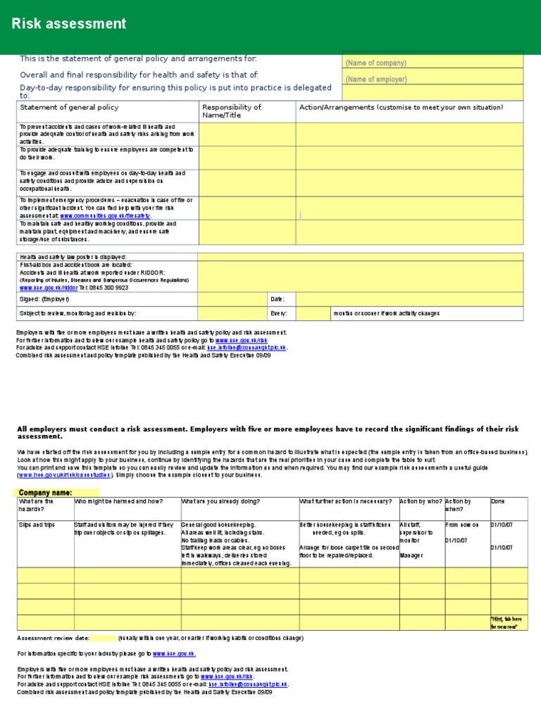 Risk Assessment and Policy Template | PDF | Occupational Safety And ...