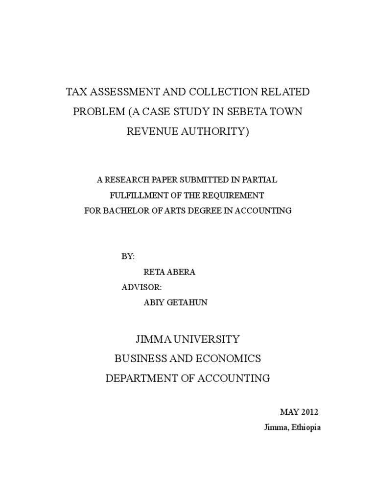 Tax Assessment and Collection Related Problem (A Case Study in Sebeta ...