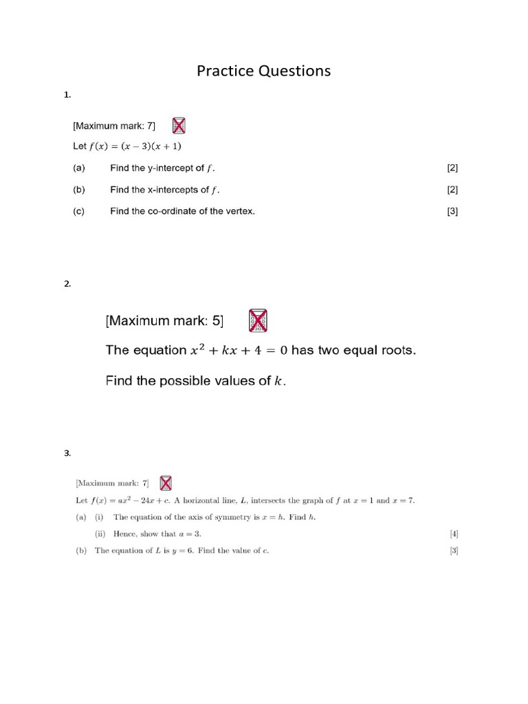 Practice Questions On Quadratics IB AA SL | PDF