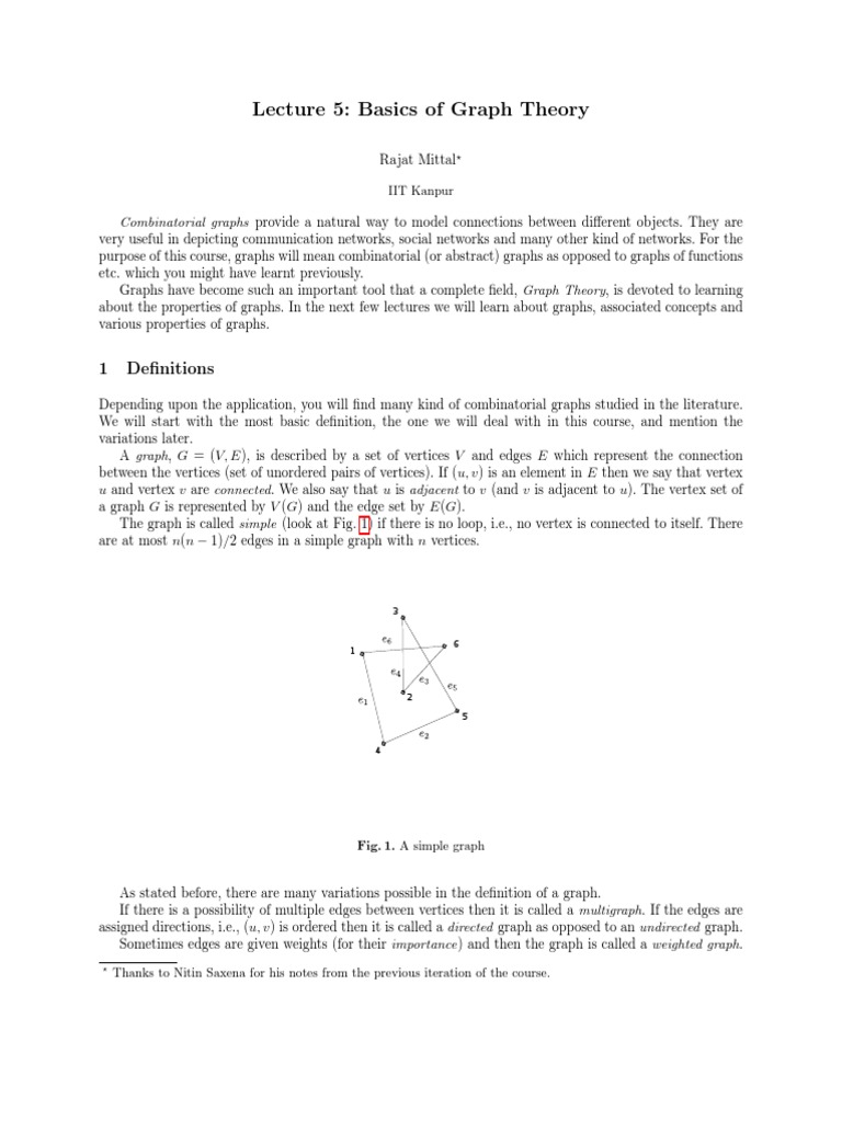 Lecture 5: Basics of Graph Theory: 1 Definitions | PDF | Vertex (Graph Theory) | Eigenvalues And ...
