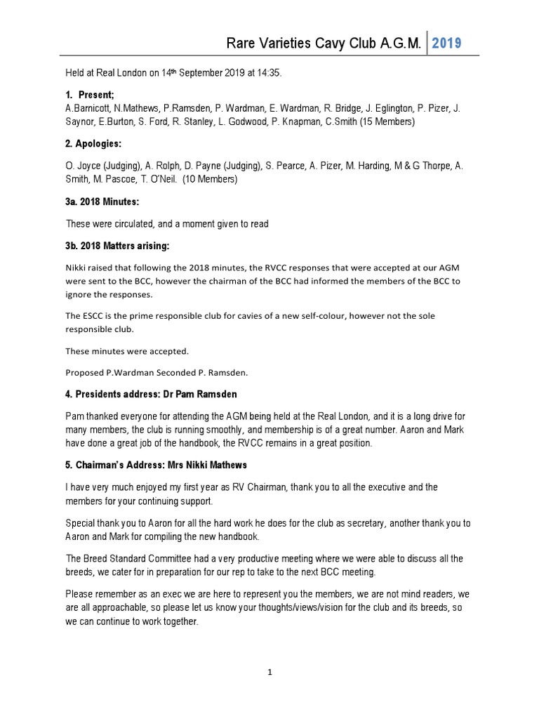 2019 Agm Minutes - Draft | PDF | Government