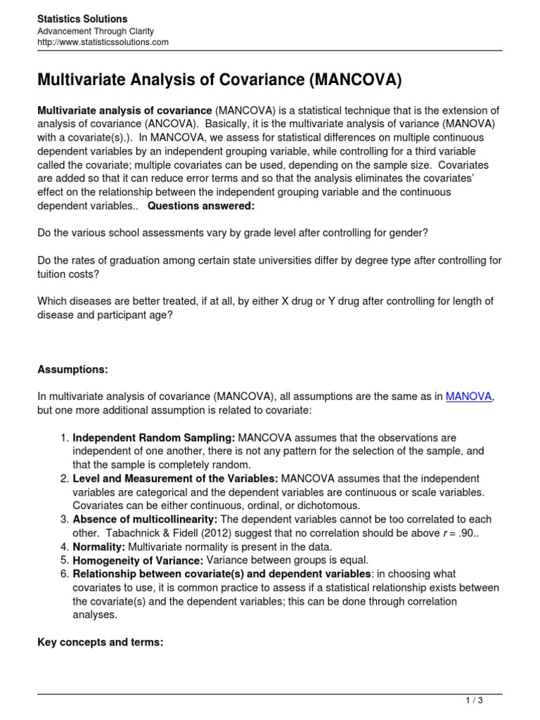 Multivariate Analysis of Covariance Mancova | PDF | Dependent And ...