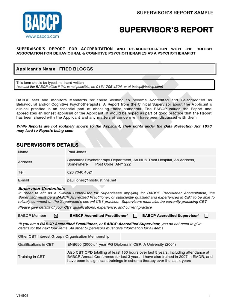 Supervisor Report SAMPLE V1 0909 | PDF | Cognitive Behavioral Therapy ...