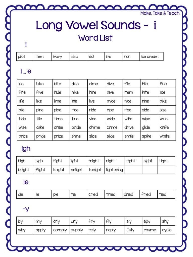 Long I Vowel Sound Word List PDF | PDF