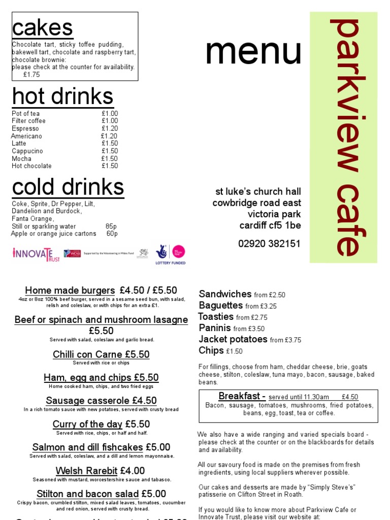 Parkview Cafe Menu and Prices | PDF | Cooking | Cuisine