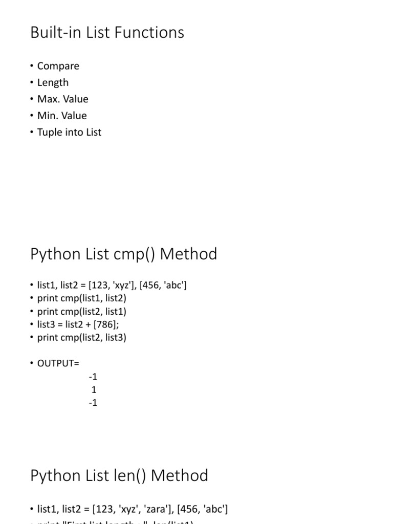 Built-In List Functions: - Compare - Length - Max. Value - Min. Value ...