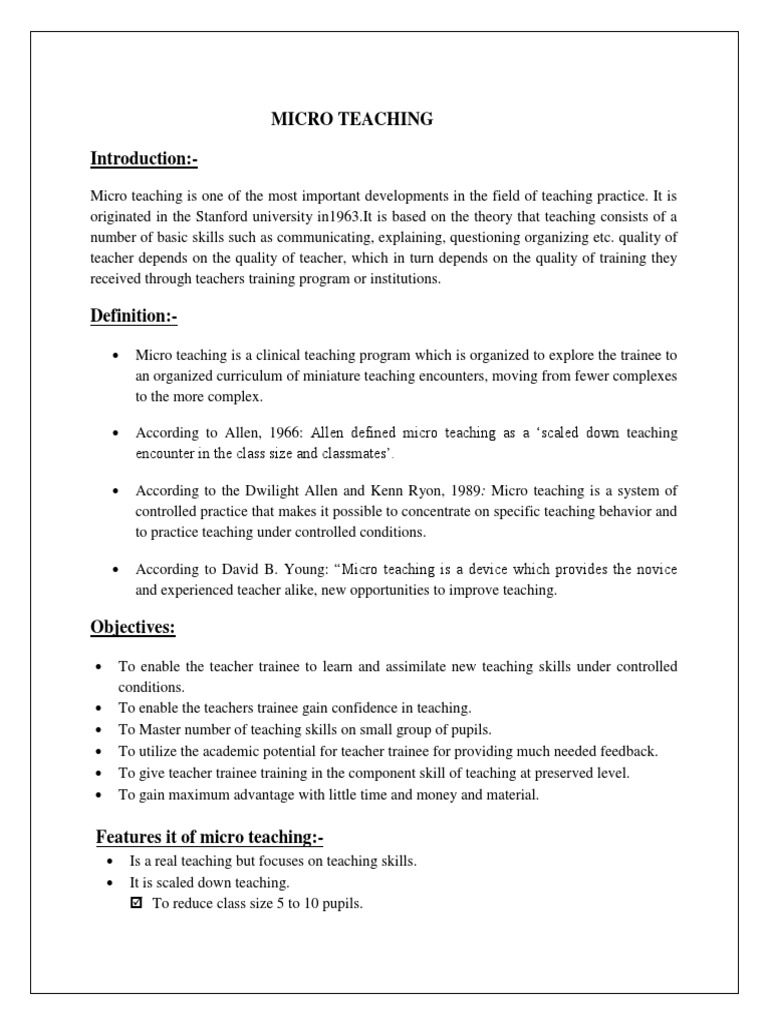 Micro Teaching Introduction | PDF | Teachers | Learning