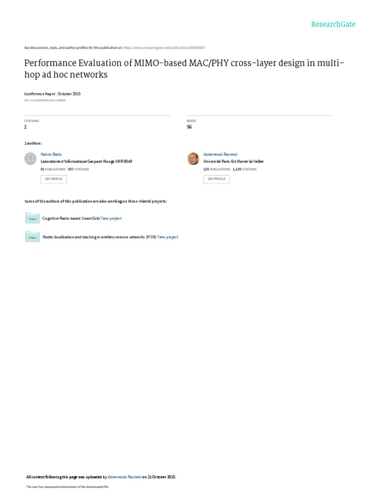 Performance Evaluation of MIMO-based MAC/PHY Cross-Layer Design in Multi-Hop Ad Hoc Networks ...