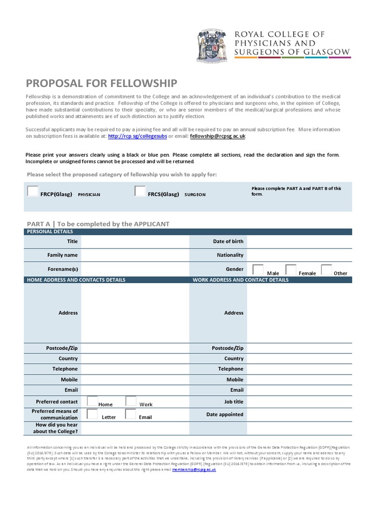 Fellowship Application Form Guidance | PDF | Physician | Information ...