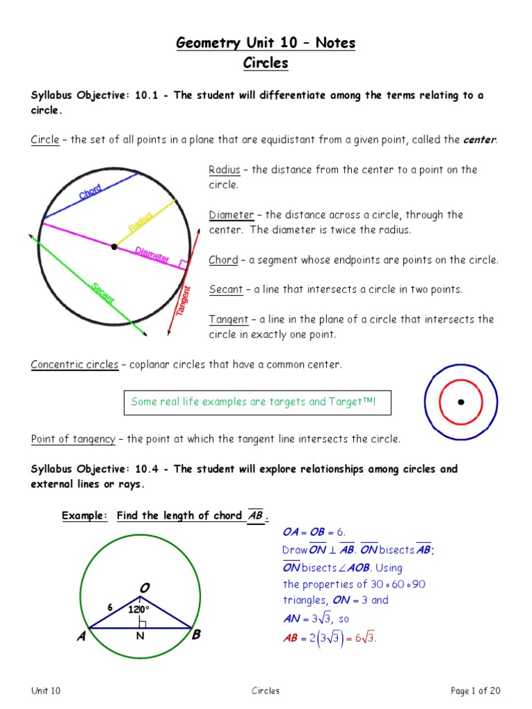 2344Unit10GeometryNotes Circles | PDF | Circle | Perpendicular