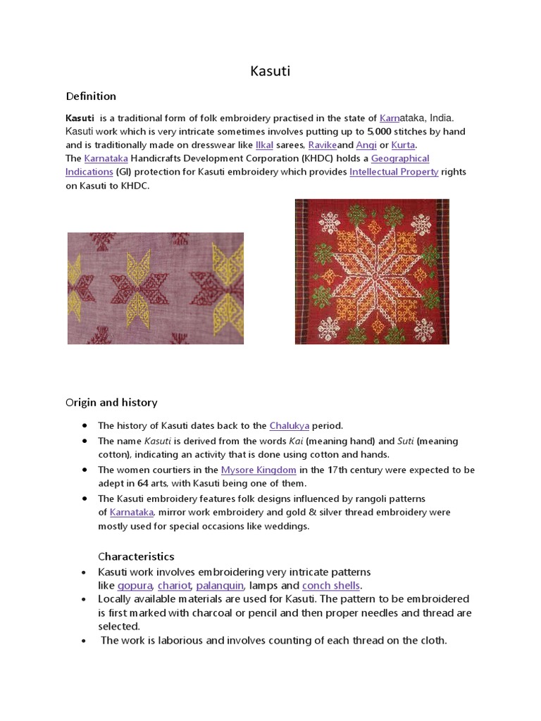 Kasuti: Karnataka's Traditional Embroidery | PDF | Textiles | Textile Arts