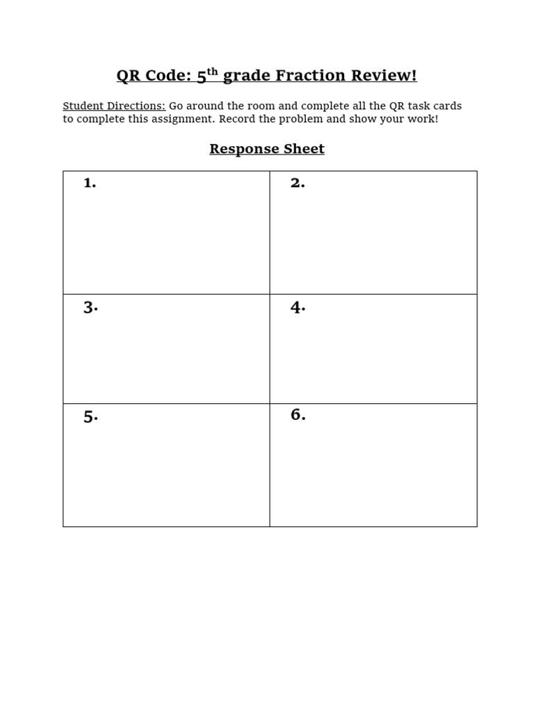 QR Code Fraction Review for 5th Grade | PDF