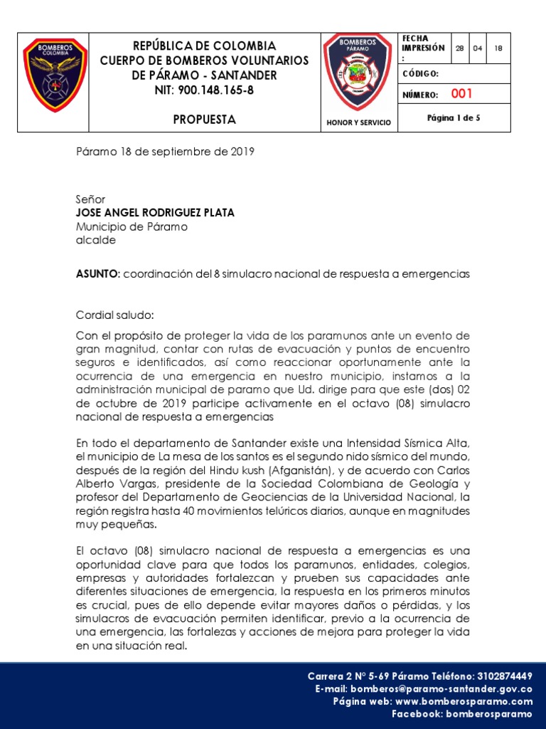Carta Intension Simulacro Alcalde PDF | PDF | Volcán | Peligros Naturales