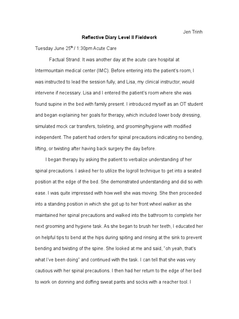 Occupational Therapy Reflection: Acute Care | PDF | Occupational ...