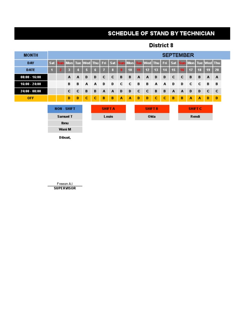 September Standby Technician Schedule | PDF