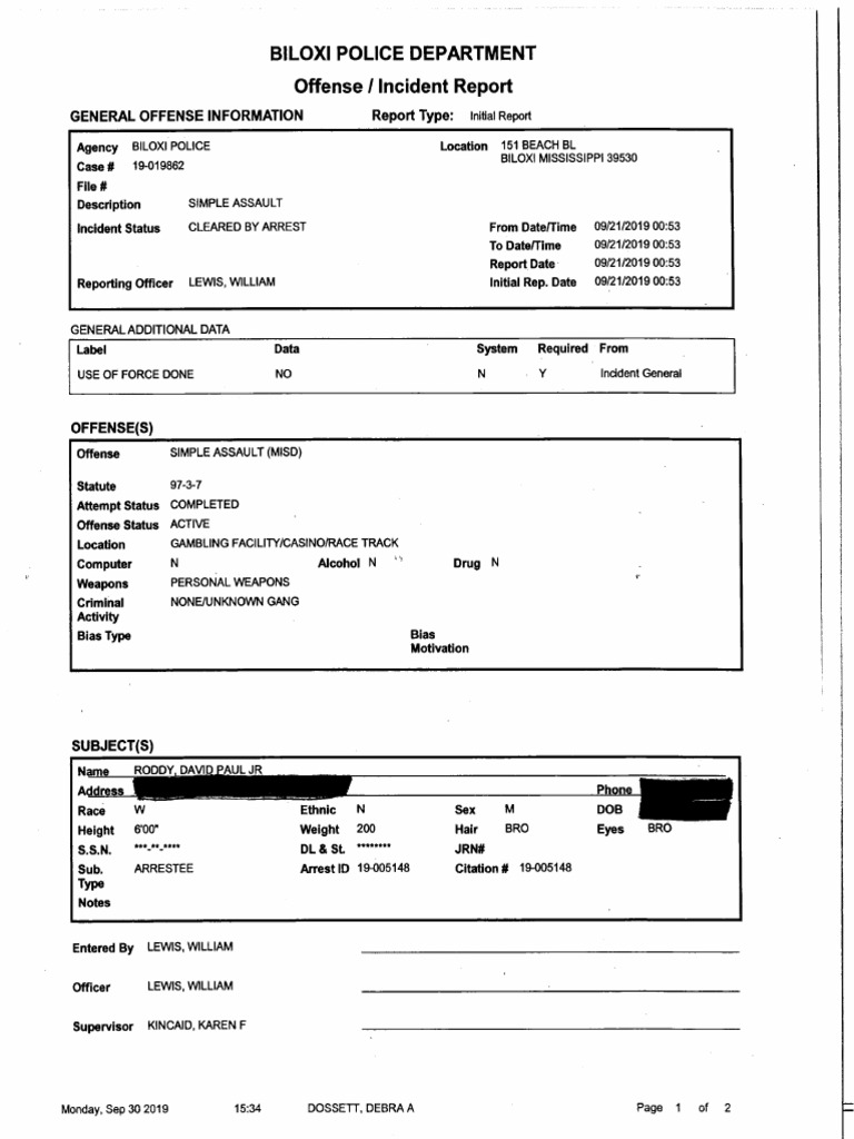 David Roddy Arrest Report | PDF