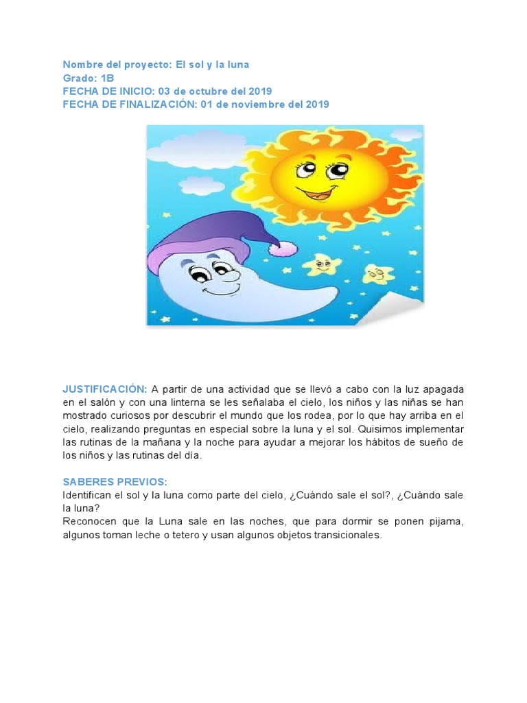 Proyecto sobre el Sol y la Luna Infantil | PDF | Luna | Dom