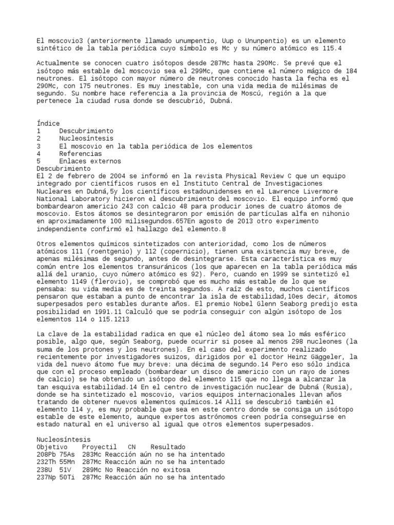 Elemento 115 | PDF | Radiación ionizante | Física atómica