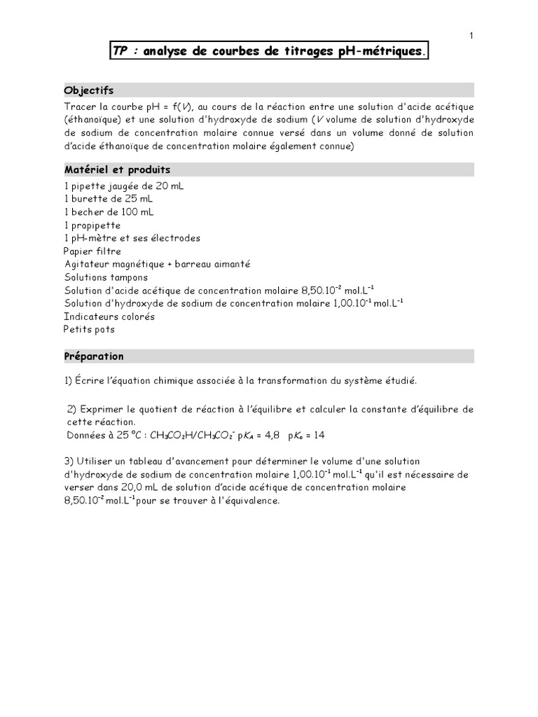 Analyse de Courbes de Titrage PH Metriques | PDF | Chimie analytique | Chimie