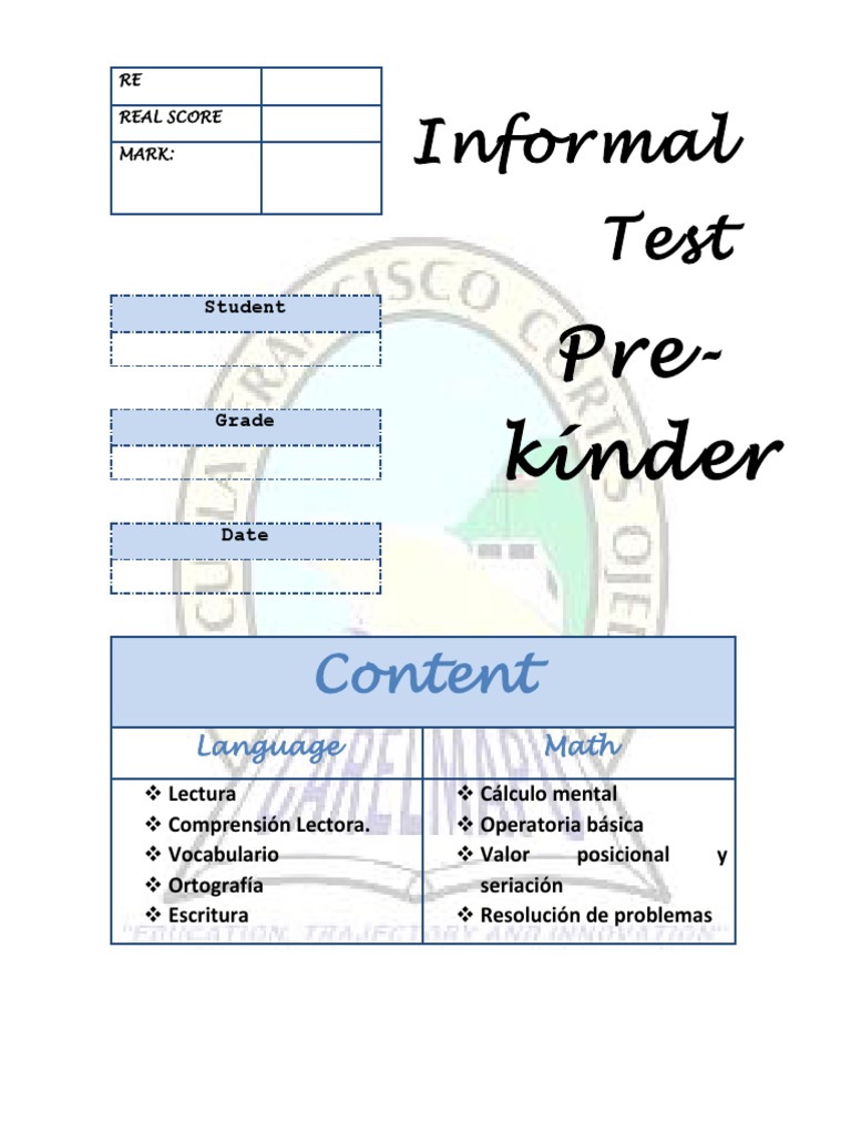 Pruebas Informales para Prekínder | PDF