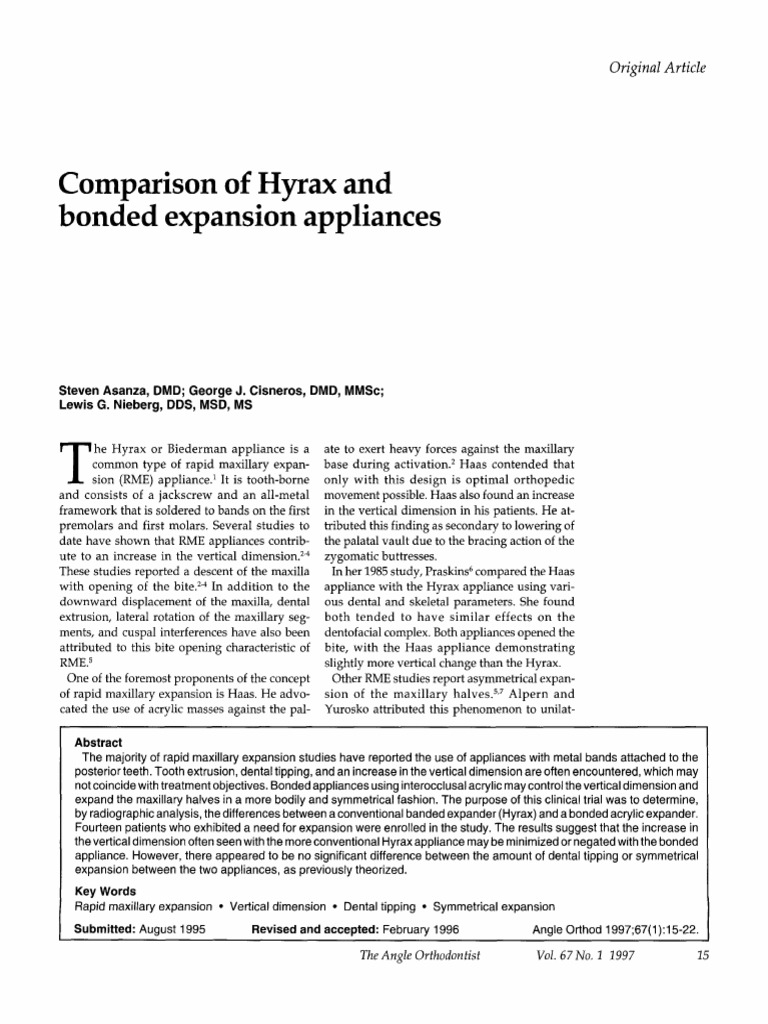 Comparison of Hyrax and and Bonded Expansion Appliance | PDF