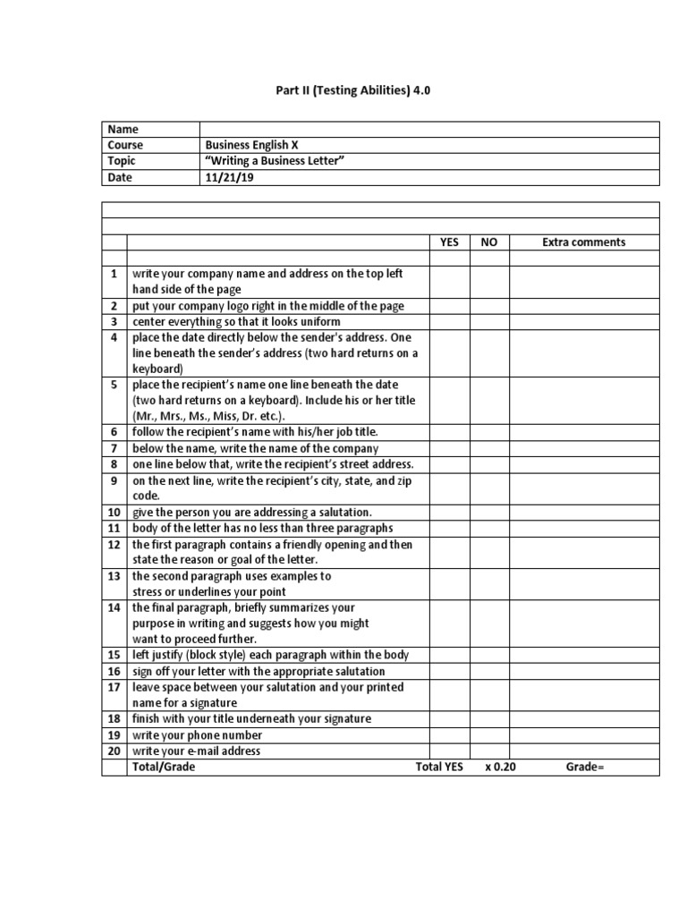 Checklist For Business Letter | PDF
