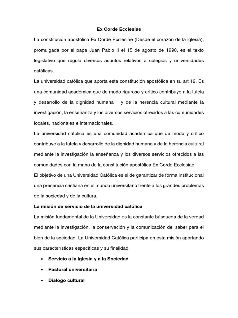 Ex Corde Ecclesiae | PDF | Iglesia Católica | obispo