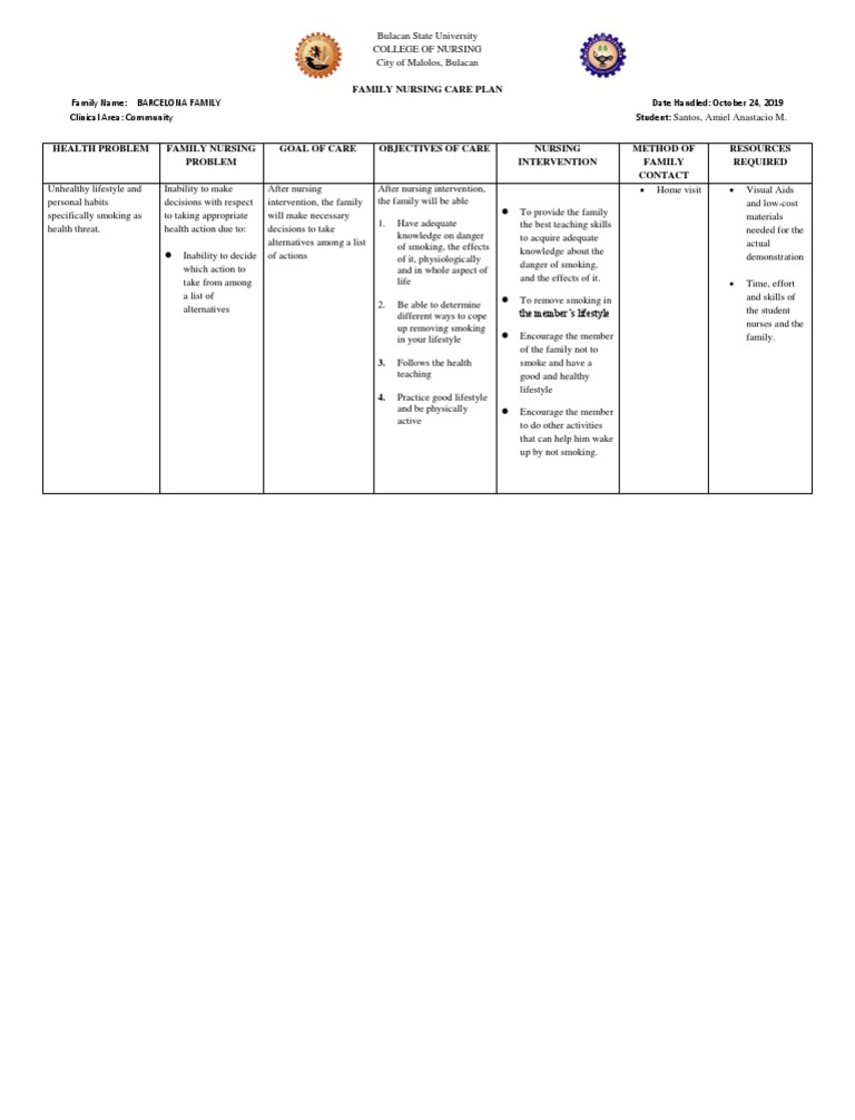 Family Nursing Care Plan - Cigarette Smoking | PDF | Nursing | Health ...