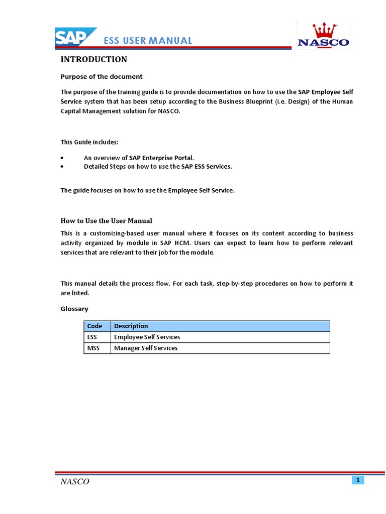 Ess User Manual: Purpose of The Document | PDF | Employment | Human ...