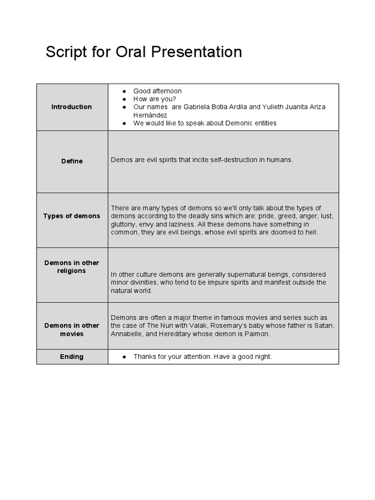 Script For Oral Presentation | PDF