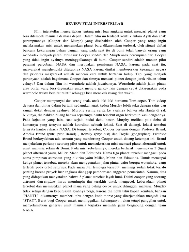 Ulasan Film Interstellar: Misi dan Emosi | PDF