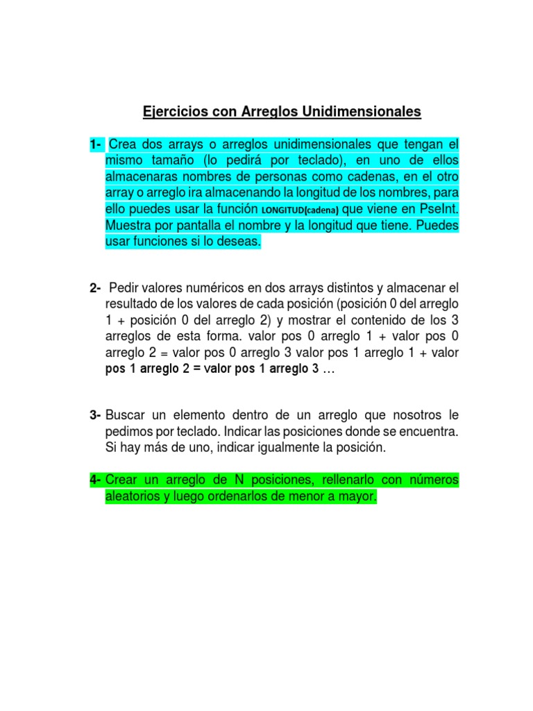 Ejercicios Con Arreglos Unidimensionales | PDF