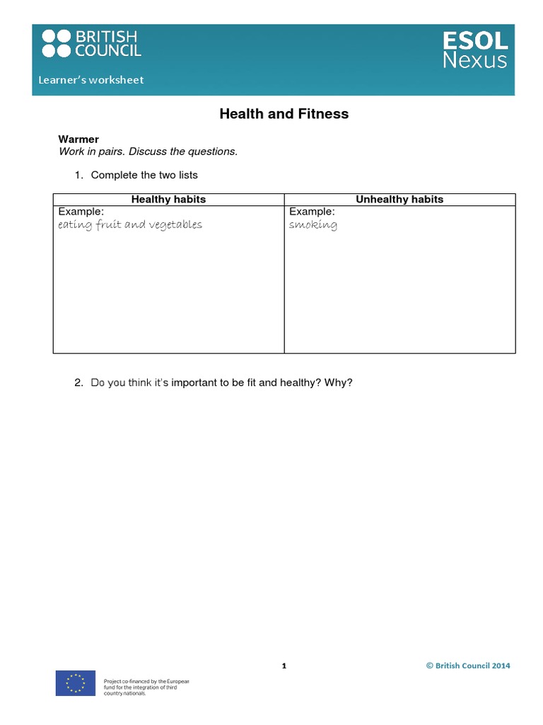 Health and Fitness: Learner's Worksheet | PDF | Drink | Meal