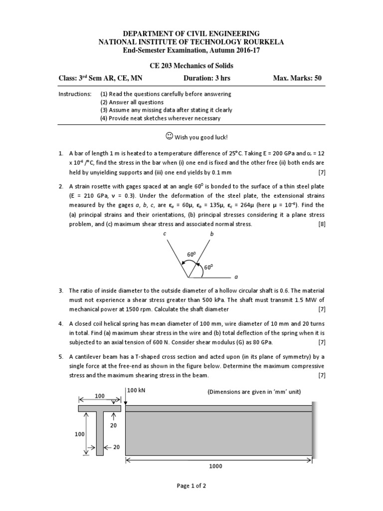 Department of Civil Engineering National Institute of Technology Rourkela End-Semester ...