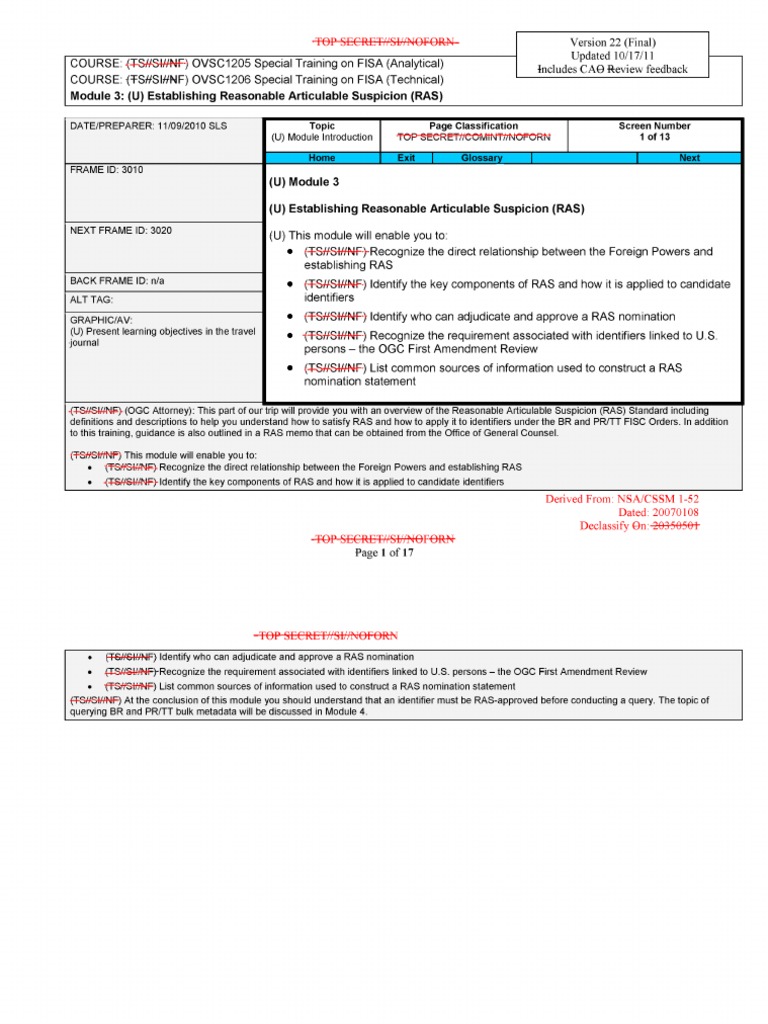 Module 3: (U) Establishing Reasonable Articulable Suspicion (RAS ...