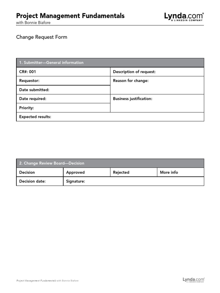 Project Management Fundamentals: Change Request Form | PDF