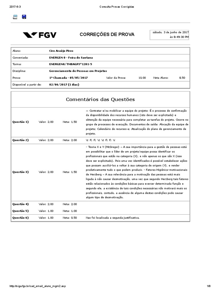 Prova Gerenciamento de Projetos FGV | PDF | Gestão de recursos humanos | Business