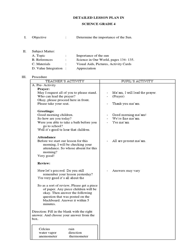 Importance of the Sun Lesson for Grade 4 | PDF | Sky | Cloud