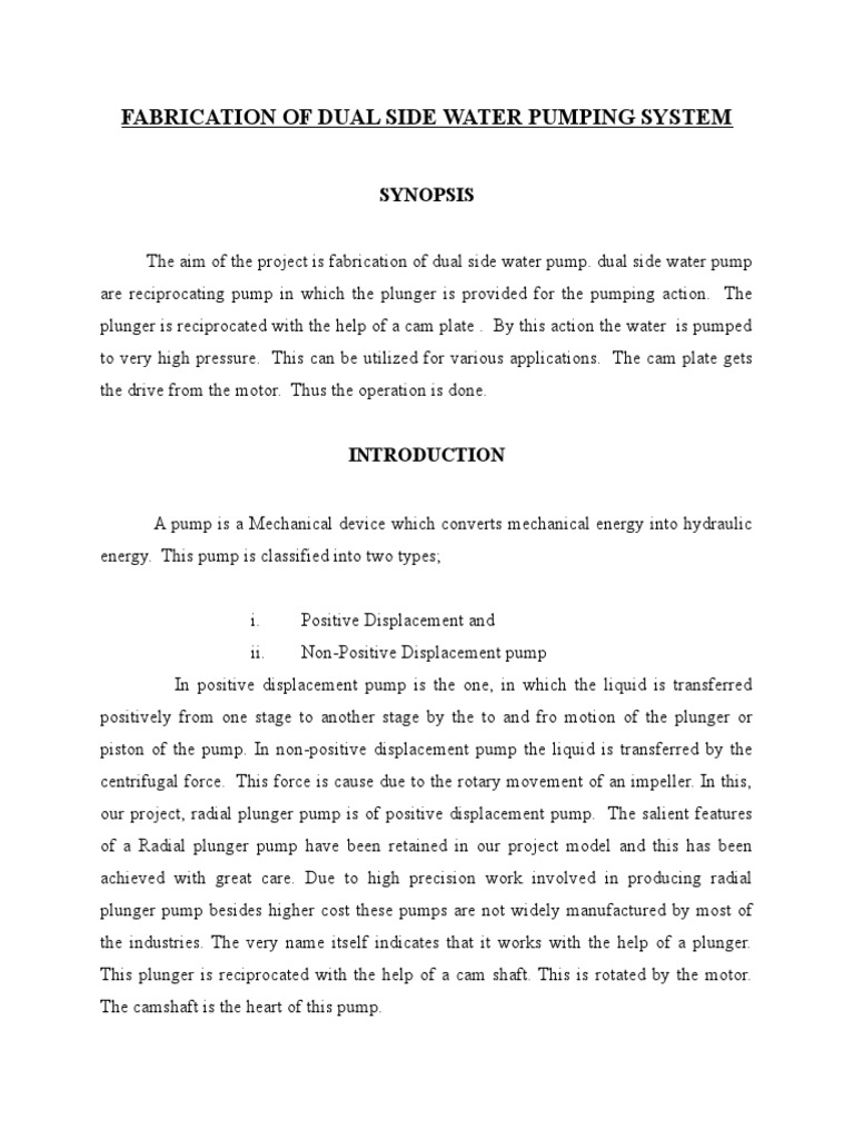 Fabrication of Dual Side Water Pumping System | PDF | Pump | Machines