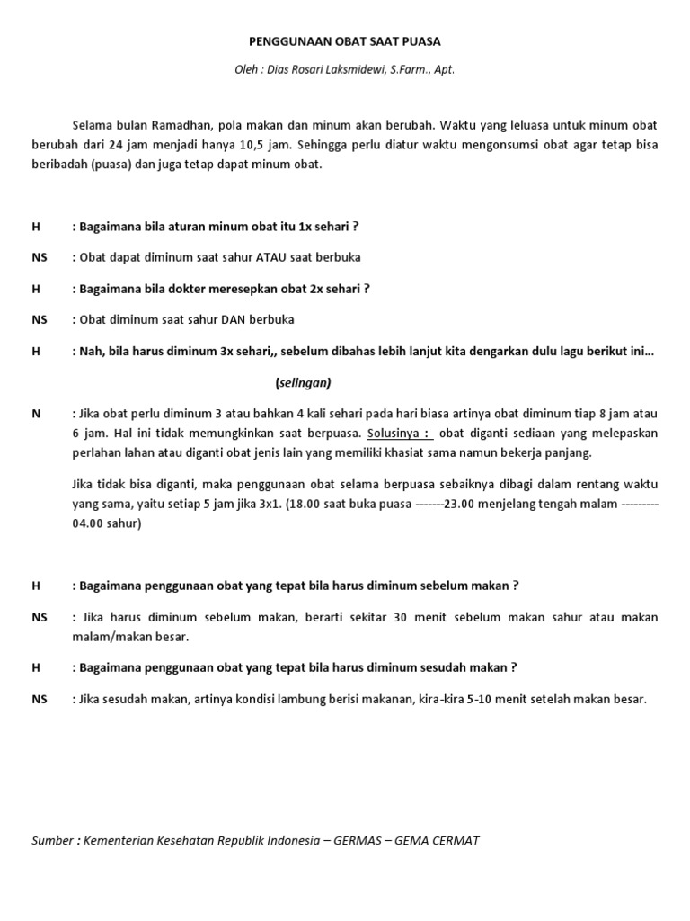 Aturan Minum Obat Saat Puasa | PDF