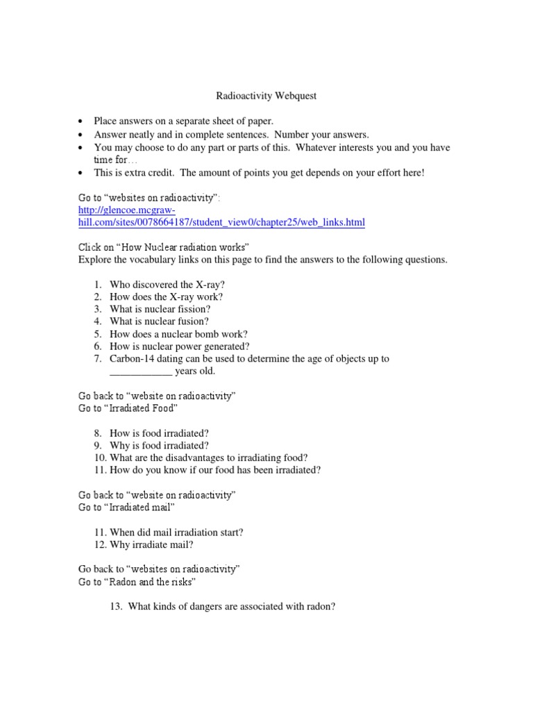 Nuclear WebQuest | PDF | Acute Radiation Syndrome | Radiation