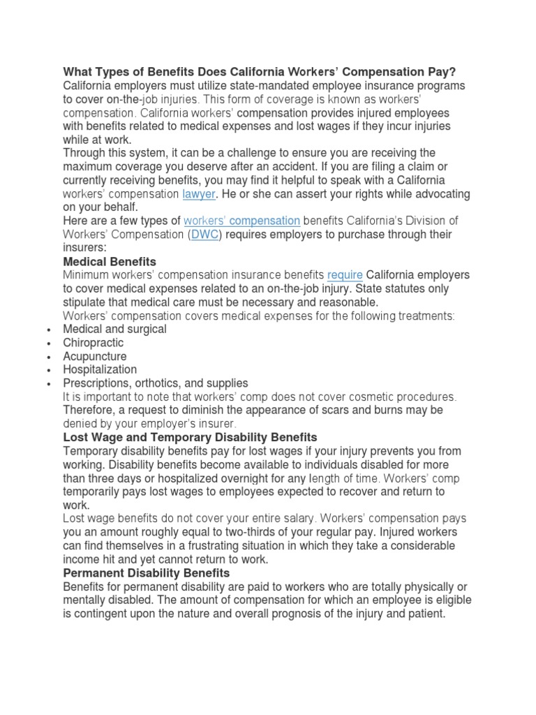 What Types of Benefits Does California Workers' Compensation Pay? | PDF ...