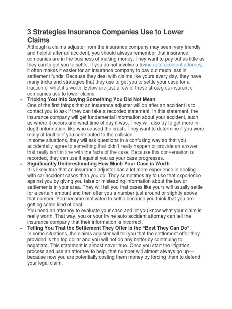 Strategies Insurance Companies Use to Save | PDF | Settlement ...