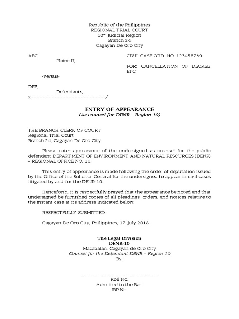 Entry of Appearance | PDF | Practice Of Law | Lawsuit