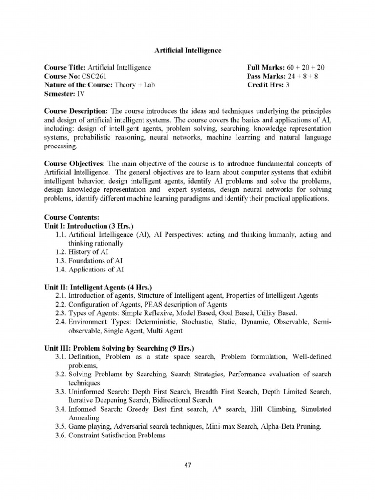Artificial Intelligence BSC - Csit Syllabus IT College Nepal | PDF