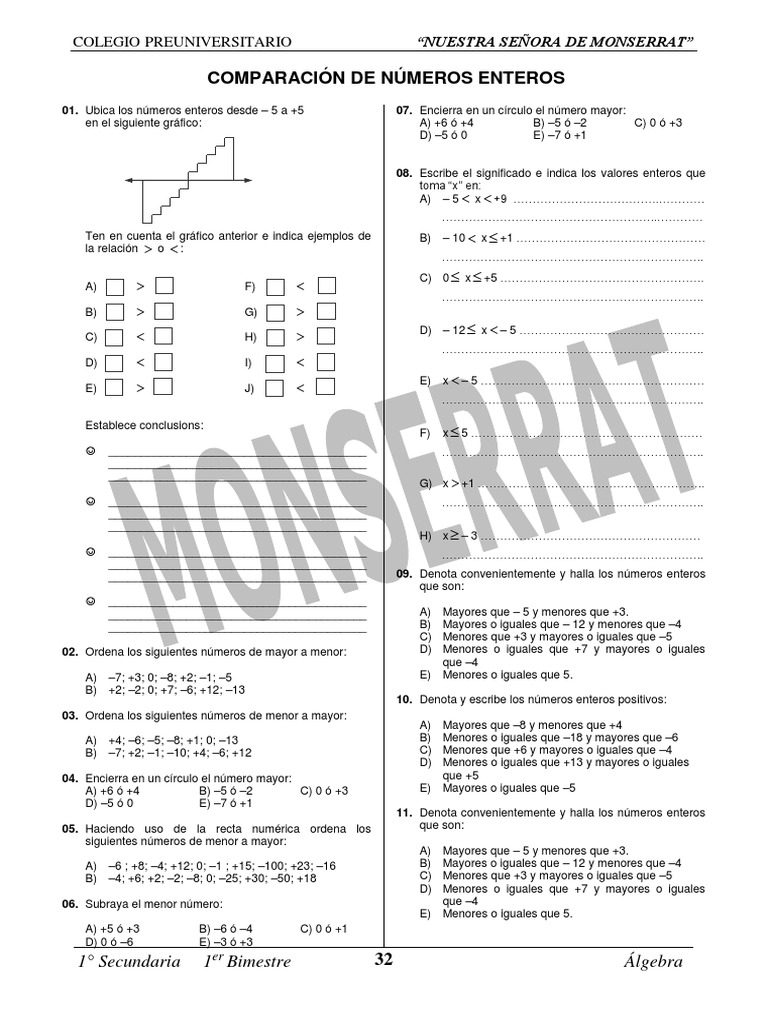 Comparación y Ordenación de Números Enteros | PDF | Entero | Números