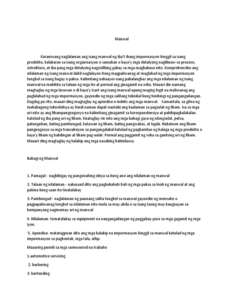 Bahagi NG Manwal | PDF