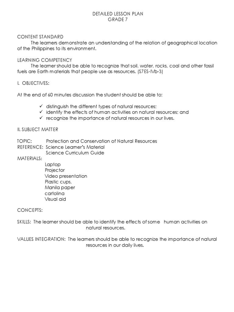 Detailed Lesson Plan | PDF | Renewable Resources | Lesson Plan